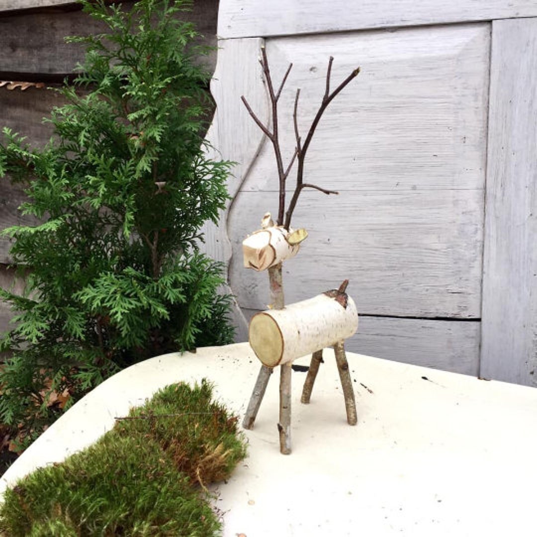 Birch Log Reindeer Handcrafted Log Reindeer Figurine Christmas Gift for ...