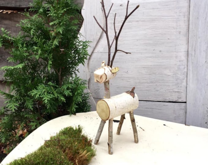 Birch Log Reindeer, Wooden Deer Centrepiece, Fairy Garden Rustic ...