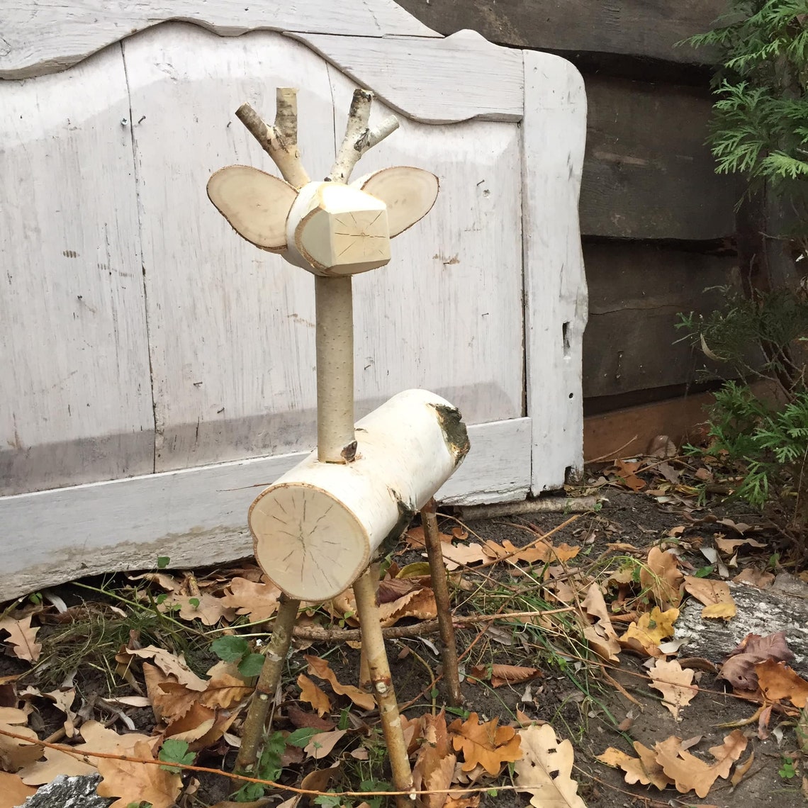 SET 3 BIG Wooden Log Reindeer Family Birch Tree Reindeer - Etsy