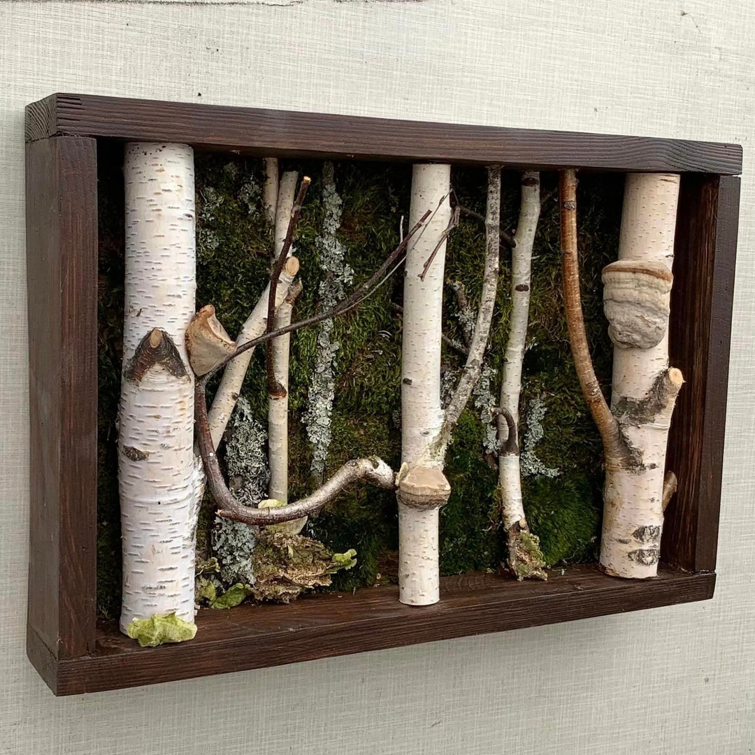 White Birch Forest Wall Art Witchcore Decor Mushroom Shelf Moss Wall ...