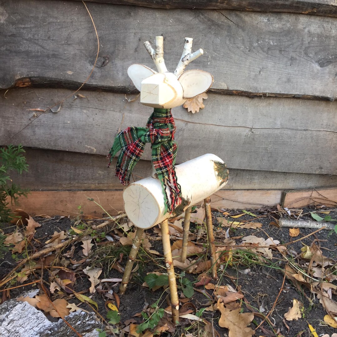 Birch Reindeer Log Reindeer Woodland-inspired Doe Figurine Handcrafted ...