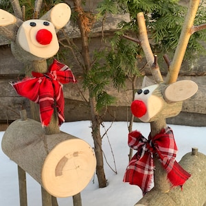 Set2 BIG Handmade Log Reindeer Rustic Holiday Centerpiece Log Deer - Etsy