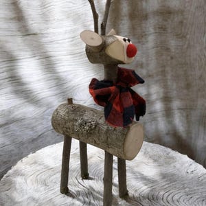 Rustic Log Reindeer Log Deer Handmade Reindeer Hand-crafted Holiday ...