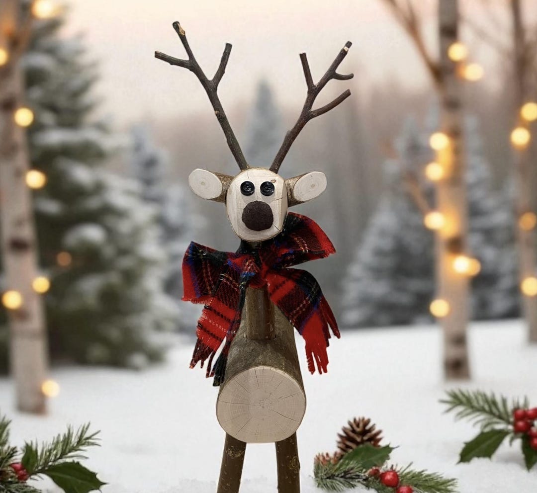 Handmade Wooden Reindeer Rustic Log Decor Eco-friendly Natural Wood ...