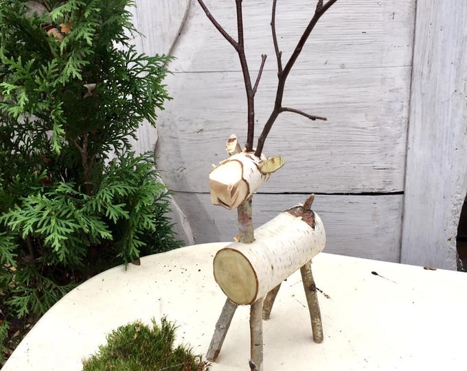 Set Wooden Reindeer Christmas Decor Birch Tree Reindeer Fairy Garden ...