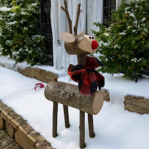 Rustic Log Reindeer Log Deer Handmade Reindeer Hand-crafted Holiday ...