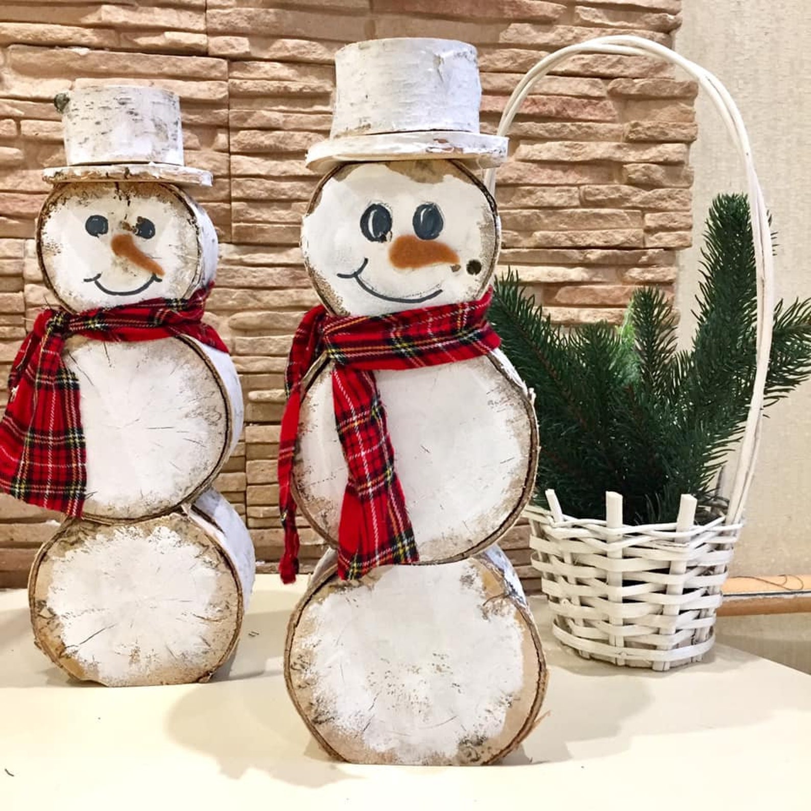 Set 2 Wooden Snowmen Primitive Snowman Cottagecore Decor - Etsy