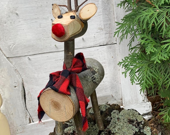 Hand Made Wooden Log Reindeer - Etsy UK