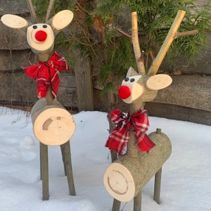 Set2 BIG Handmade Log Reindeer Rustic Holiday Centerpiece Log Deer - Etsy