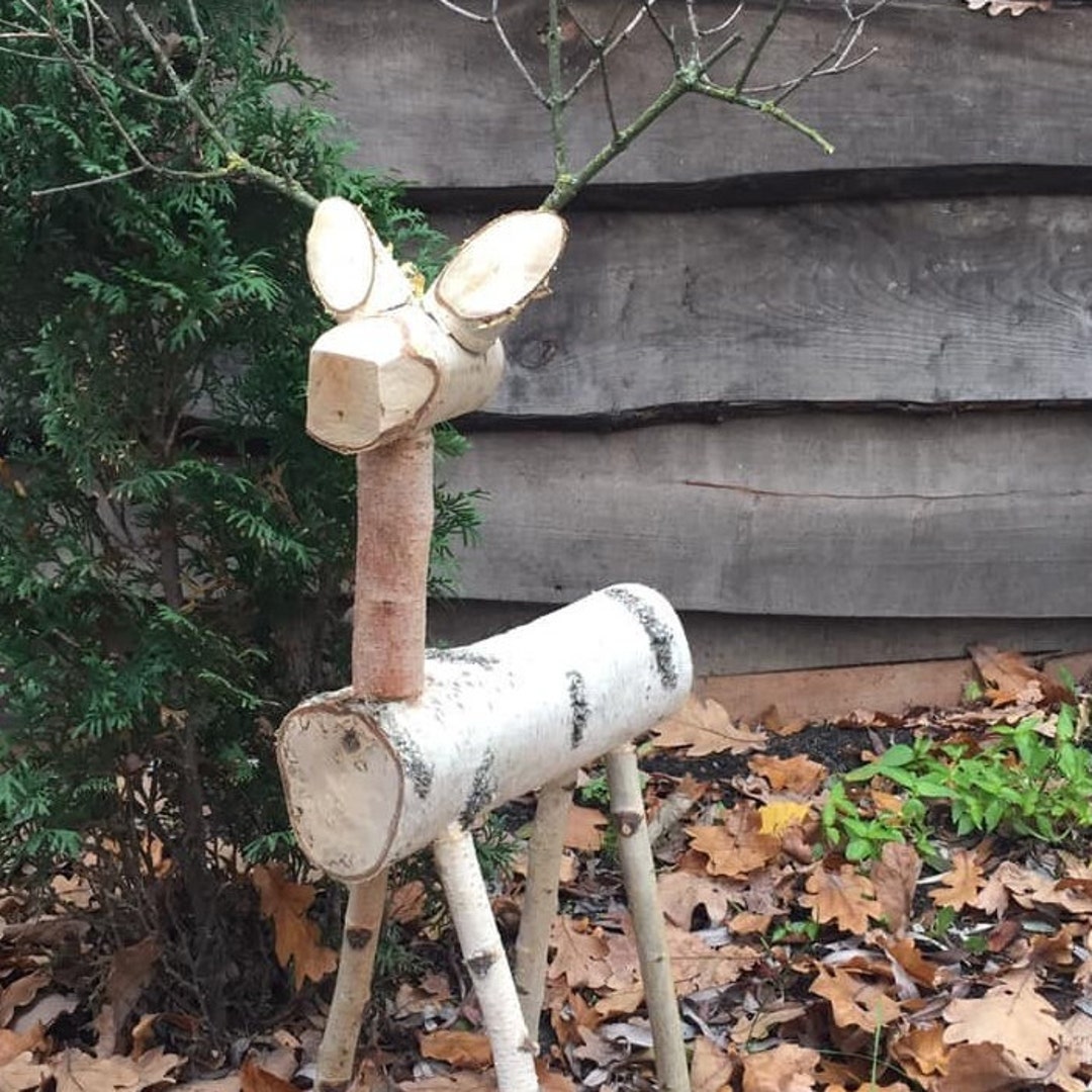 Large Deer Birch Reindeer Wooden Reindeer Christmas Decor Log Reindeer ...