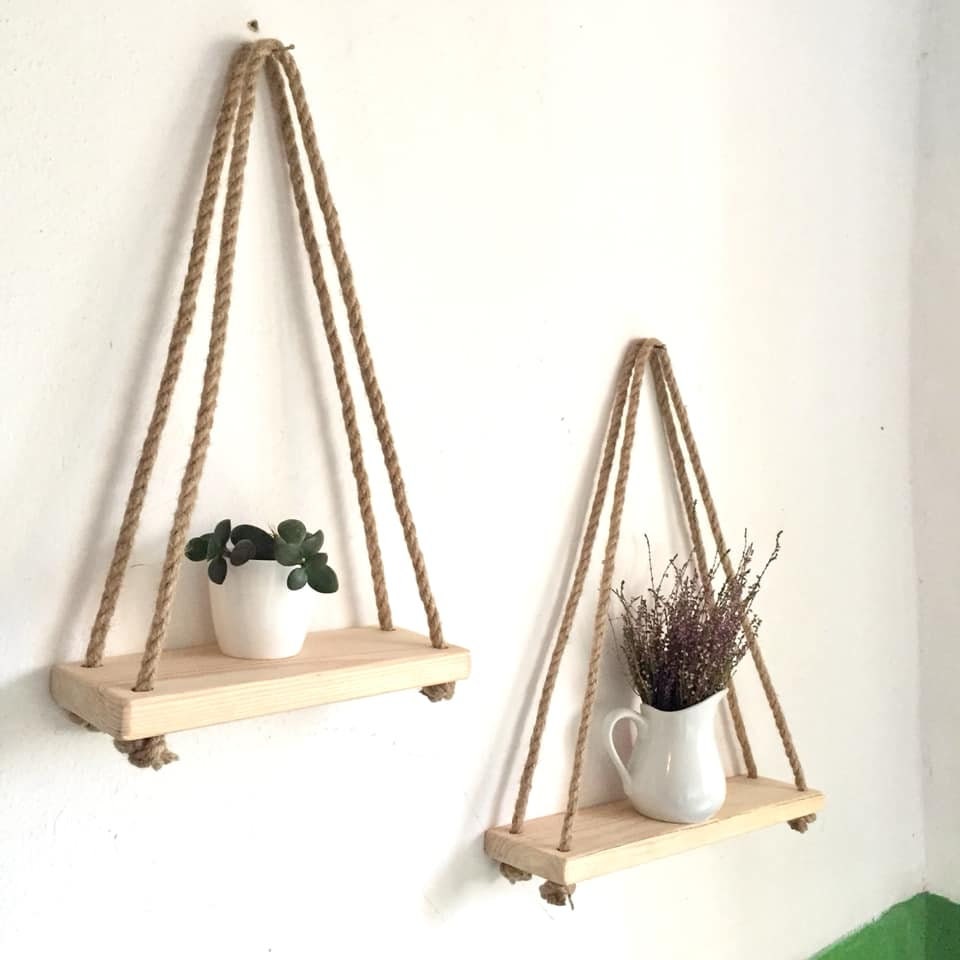 Rope Shelf Hanging Shelves Rope Plant Shelf Rustic Wall Shelf | Etsy