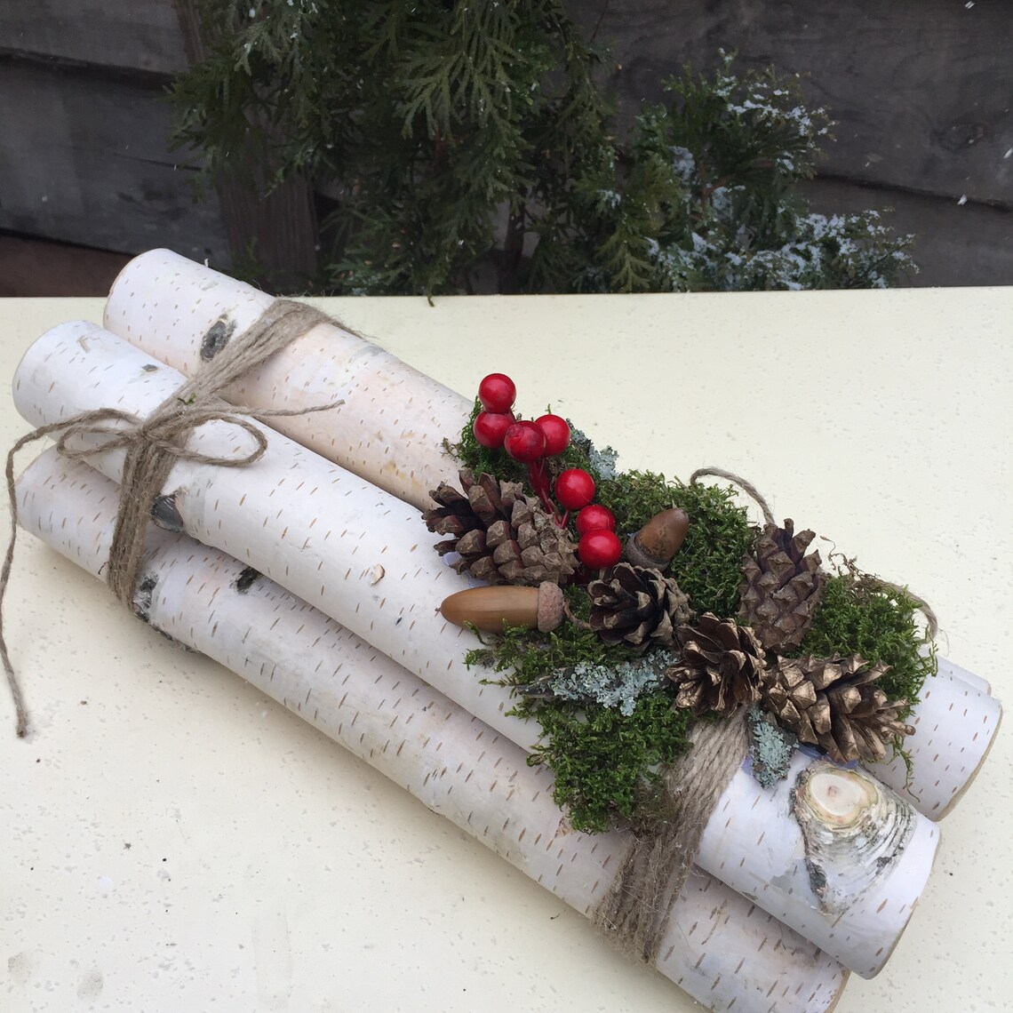 Christmas Birch Log Bundle: Fireplace Decor With Moss & Cones - Etsy