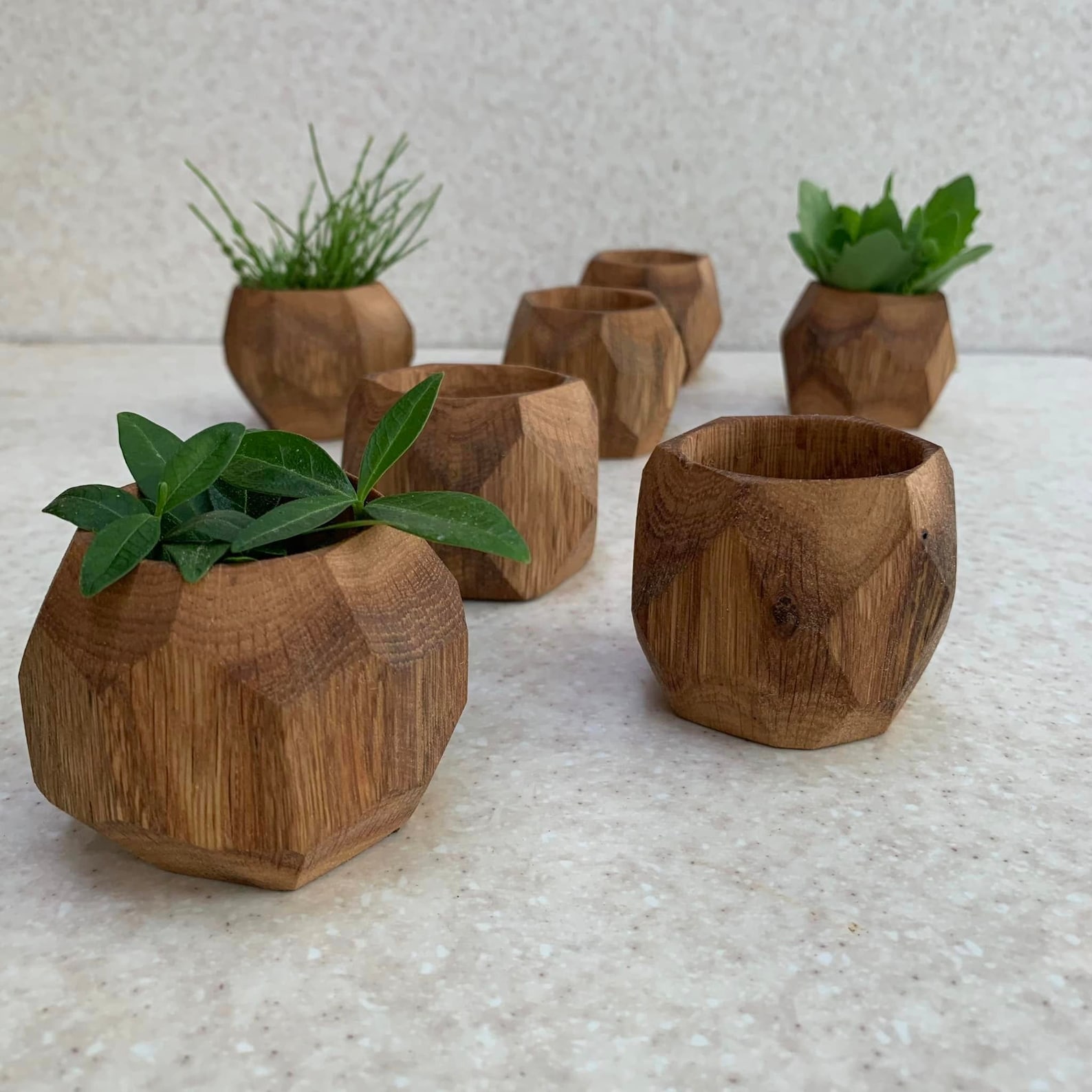 SET 3 Small Indoor Planters Wooden Plant Pot Geometric Planter Handmade ...