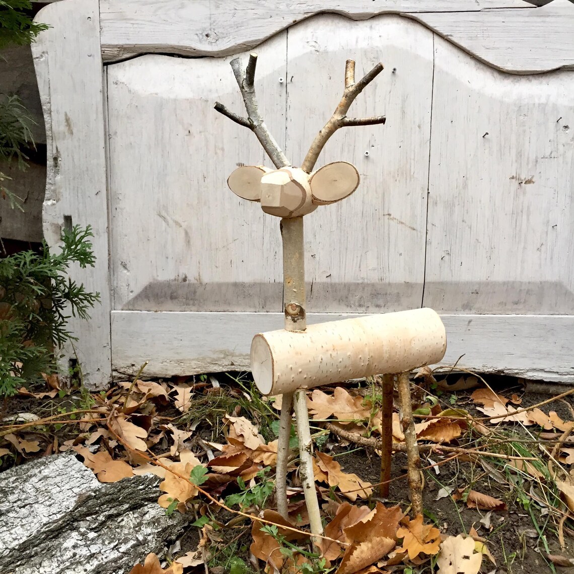 SET 3 BIG Wooden Log Reindeer Family Birch Tree Reindeer - Etsy