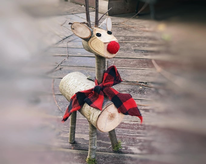 Hand Made Wooden Log Reindeer - Etsy UK
