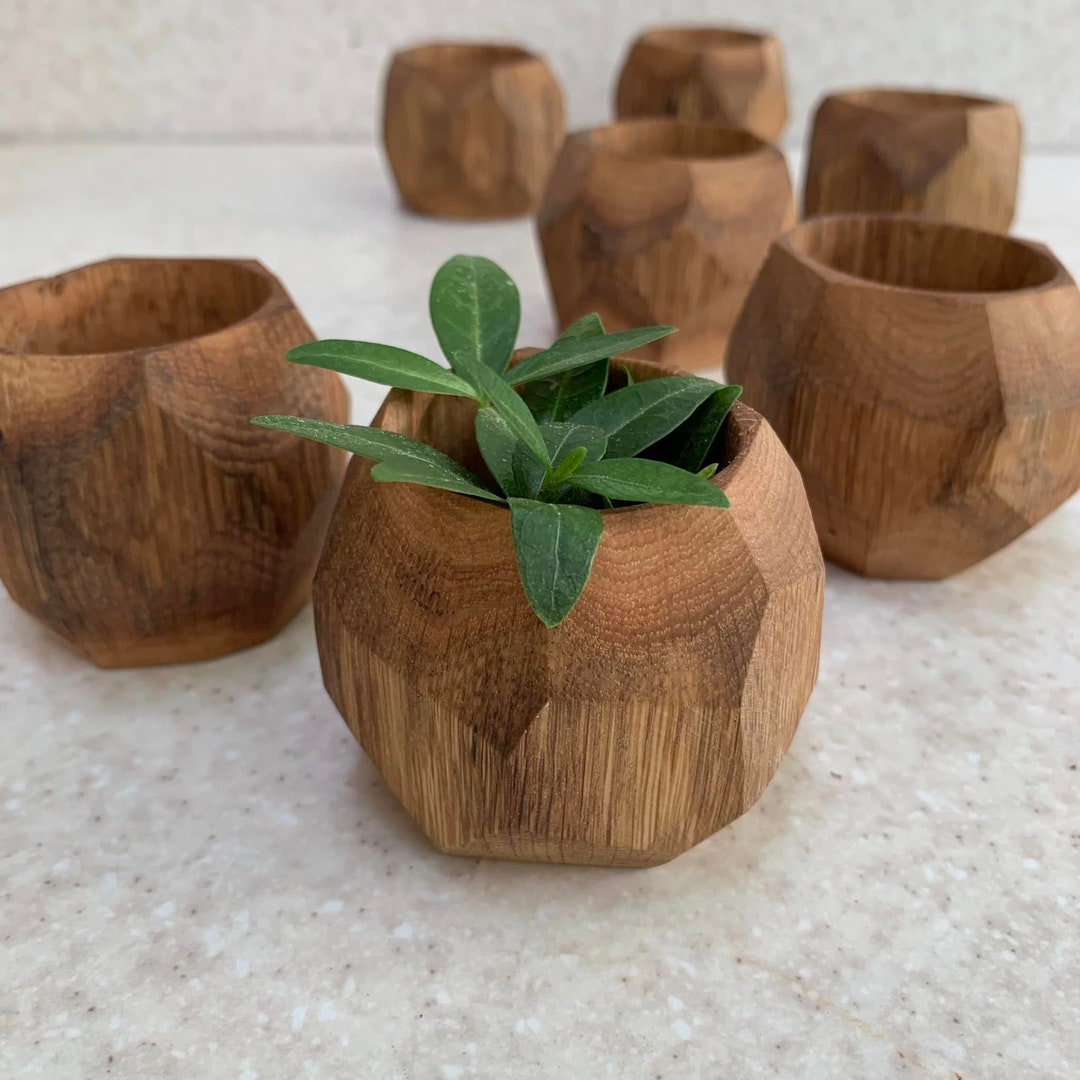 SET 3 Small Indoor Planters Wooden Plant Pot Geometric Planter Handmade ...