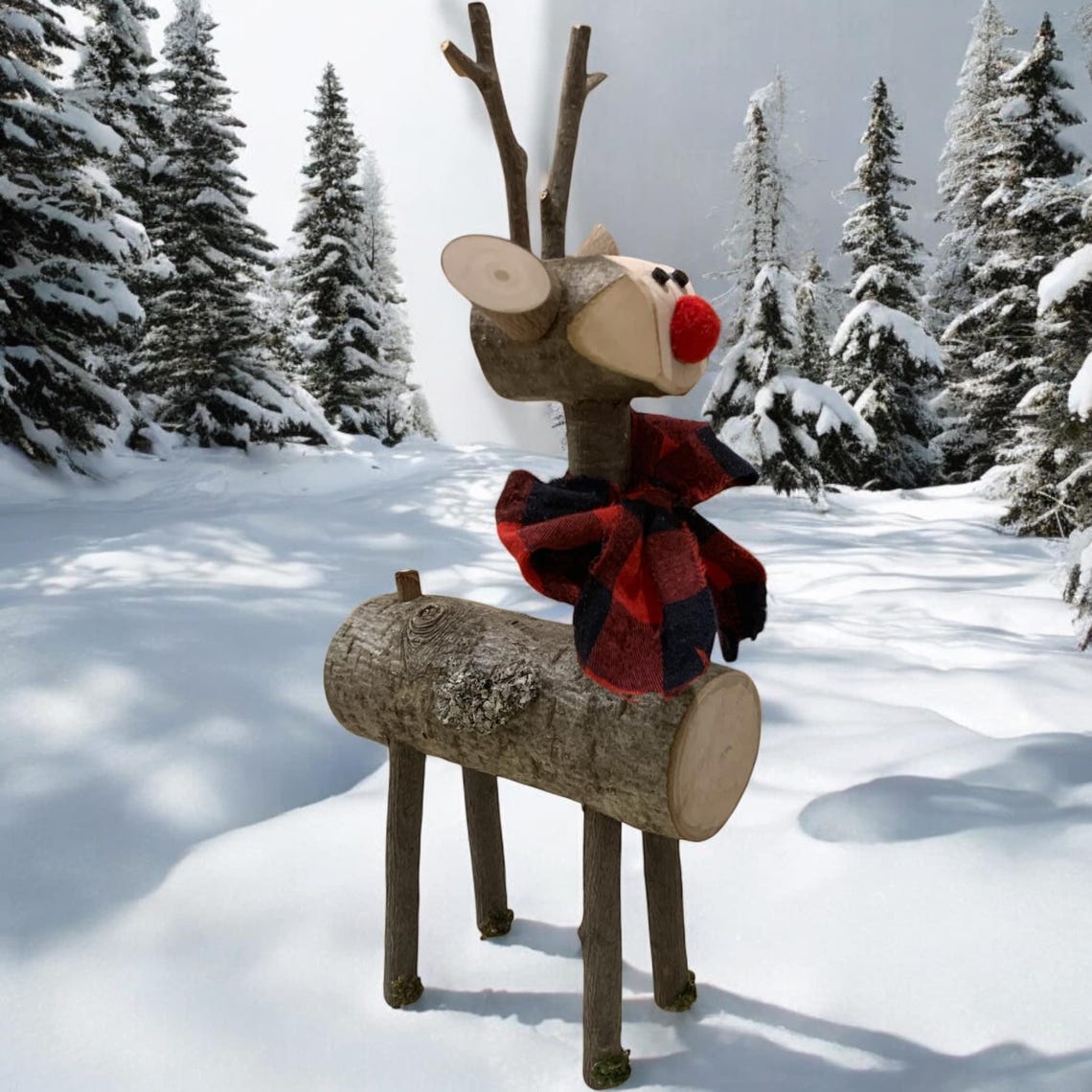 Rustic Log Reindeer Log Deer Handmade Reindeer Hand-crafted Holiday ...