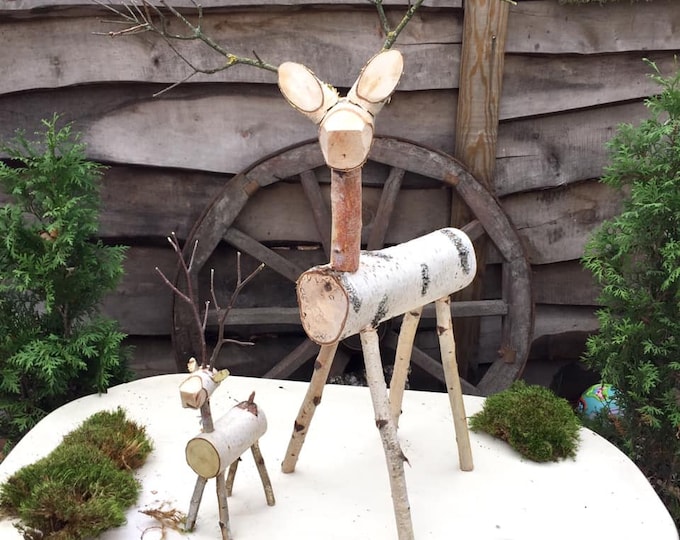 Set2 BIG Handmade Log Reindeer Rustic Holiday Centerpiece Log Deer ...