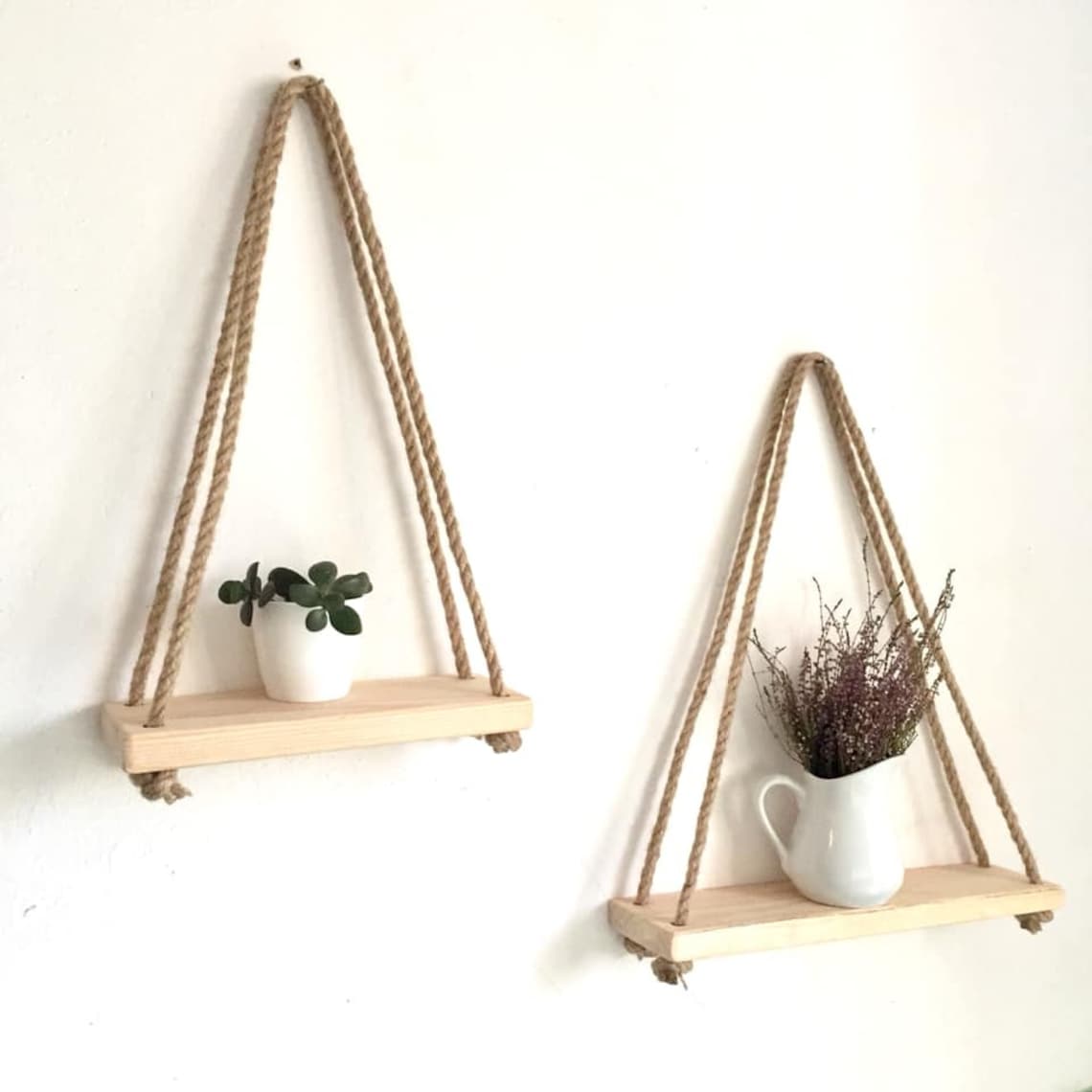 Rope Shelf Hanging Shelves Rope Plant Shelf Rustic Wall Shelf | Etsy