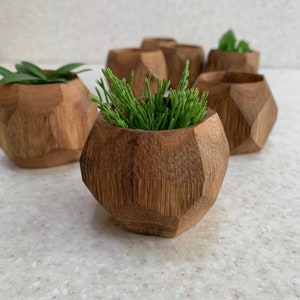 SET 3 Small Indoor Planters Wooden Plant Pot Geometric Planter Handmade ...