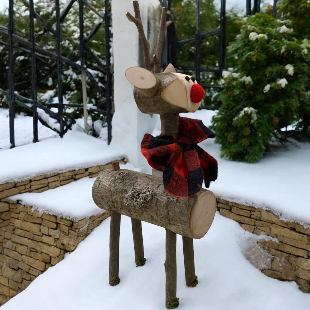 Rustic Log Reindeer Log Deer Handmade Reindeer Hand-crafted Holiday ...