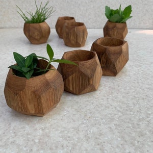 SET 3 Small Indoor Planters Wooden Plant Pot Geometric Planter Handmade ...