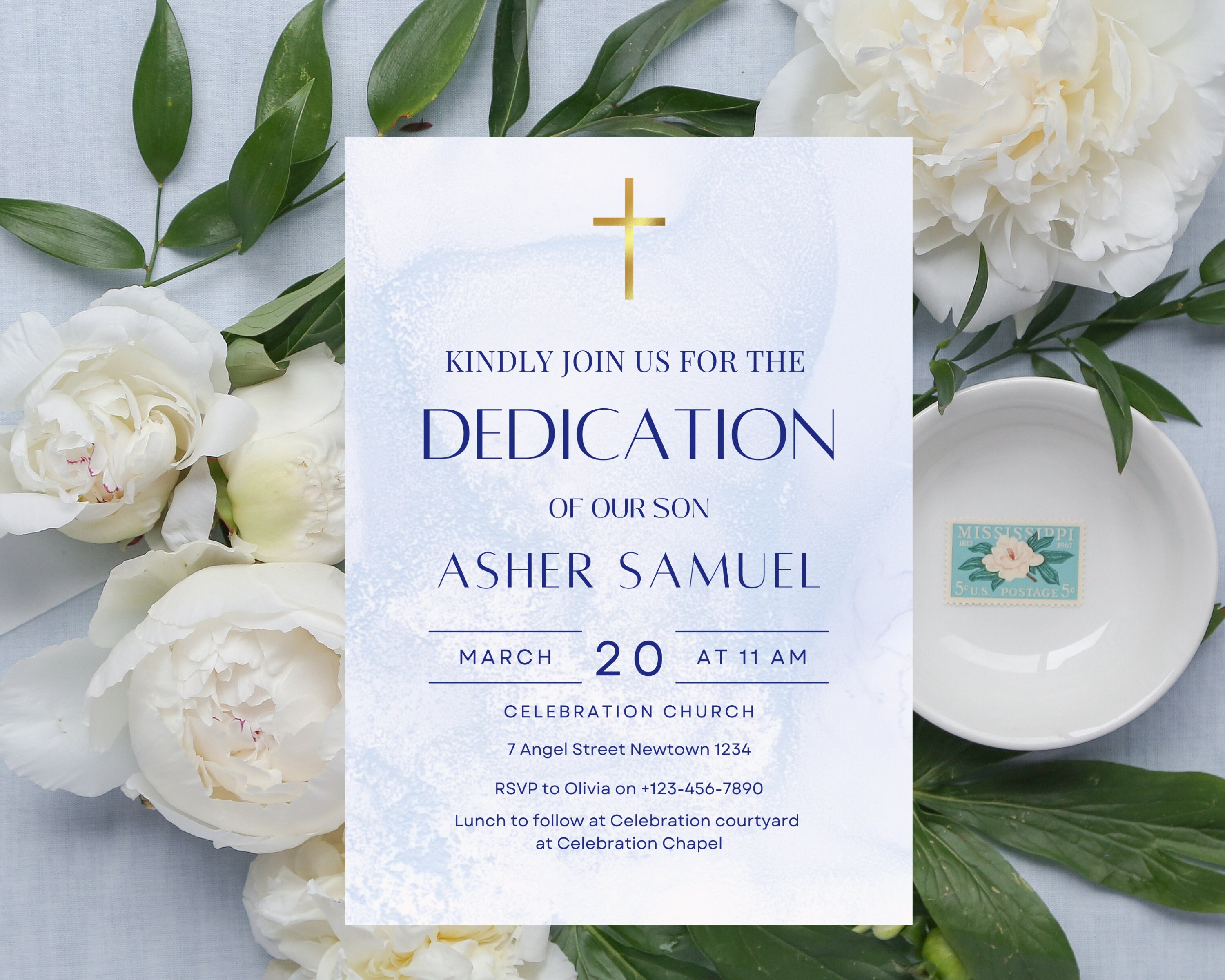 Baby Blue Dedication Invitation Template Boy Dedication - Etsy