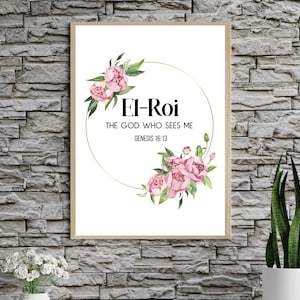 El Roi Floral Wall Art: Hebrew Name of God Scripture Print (digital ...