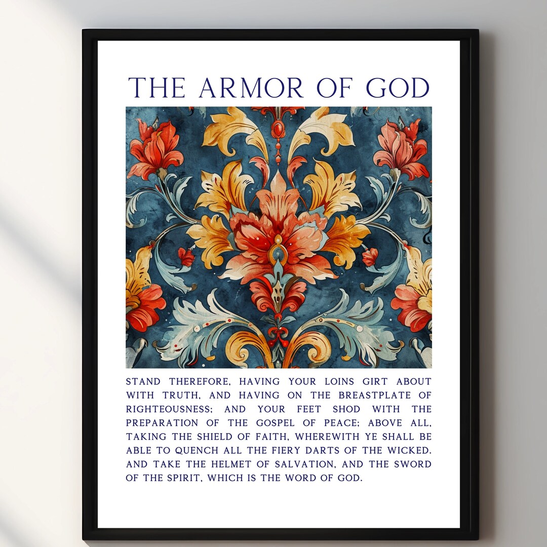The Armor of God Bible Wall Art, Floral Scripture Print, Christian ...