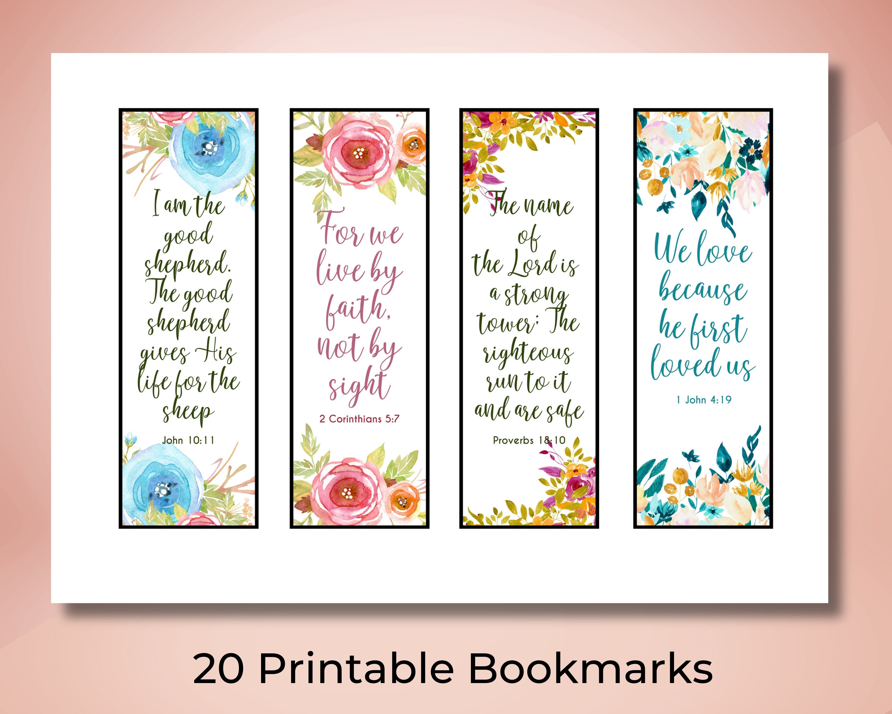 Floral Scripture Bookmarks: Watercolor Bible Verse Prints (digital ...