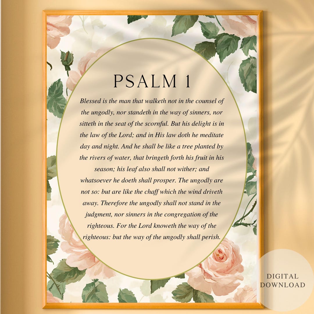 Christian Wall Art Printable Psalm 1 Bible Verse Home Decor Floral ...