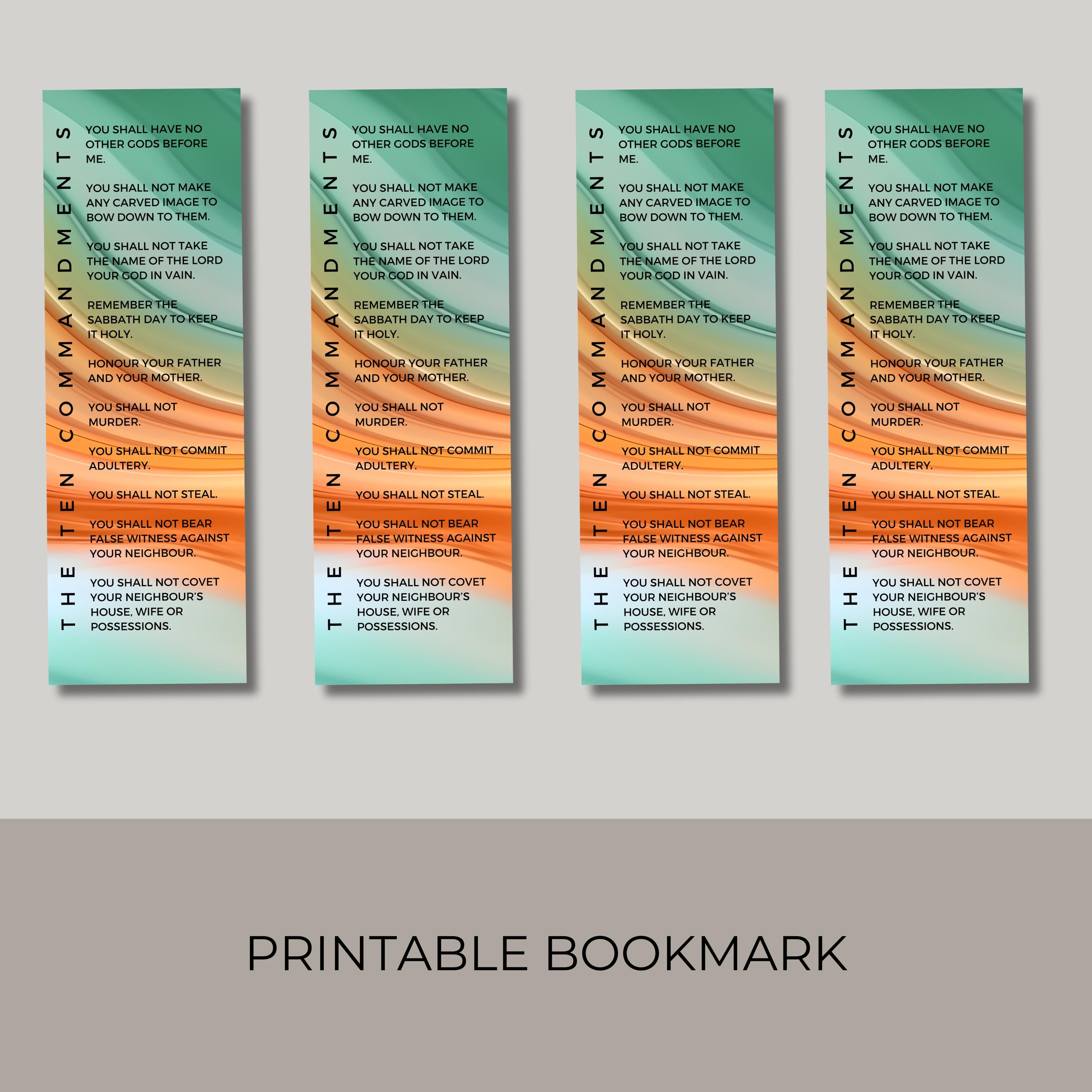 Ten Commandments Bookmark Printable, Bible Verse Bookmark for Kids ...