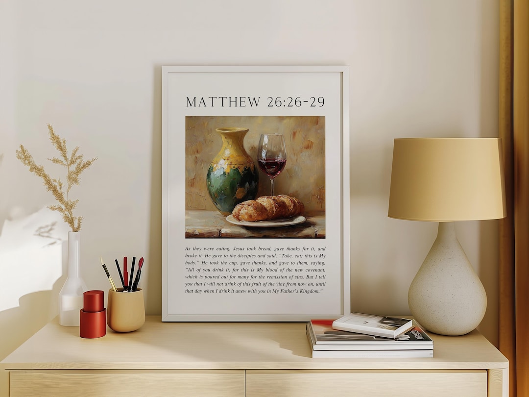 Holy Communion Scripture Art Print, Bread and Wine Decor (digital ...