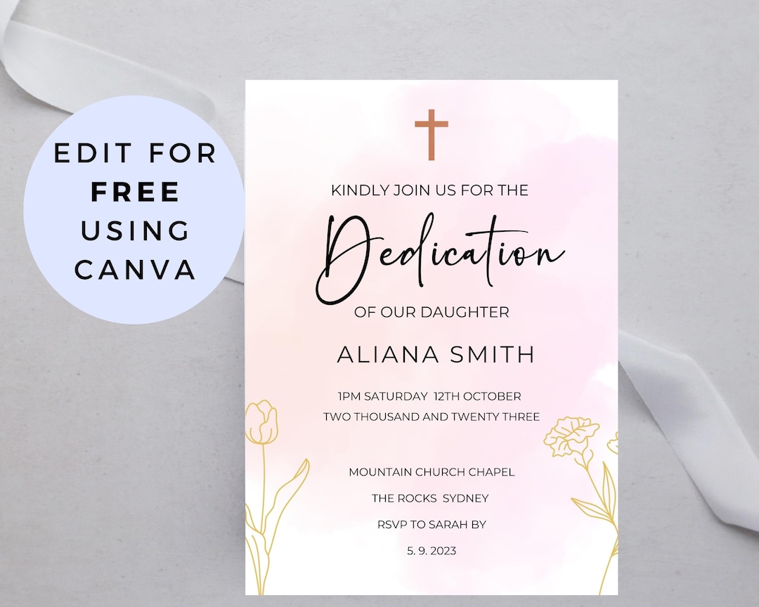 Watercolor Baby Dedication Invitation Girl, Pink Printable Dedication ...