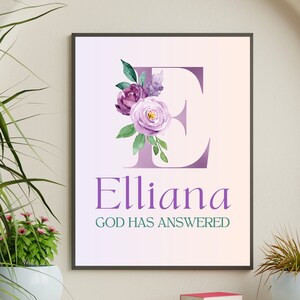 Custom Girls Room Name Sign PERSONALIZED Elliana Baby Name Meaning Wall ...