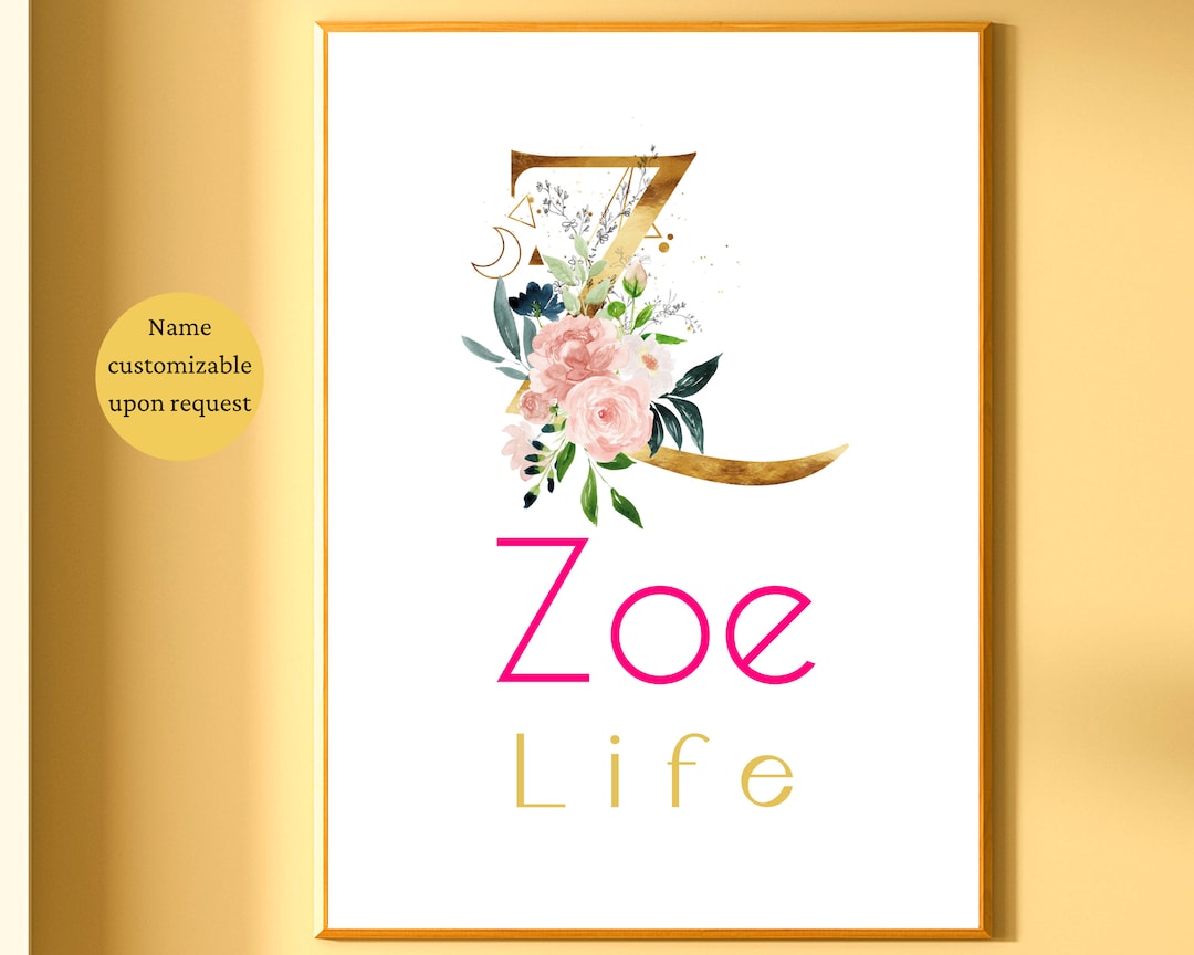 Personalisierter Name und Buchstabe Druck Zoe Name Bedeutung Wand Kunst ...