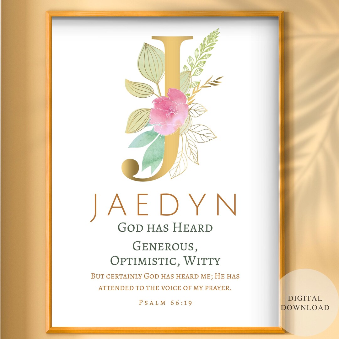 Personalized Jaedyn Name Meaning Wall Art, Custom Scripture Print ...
