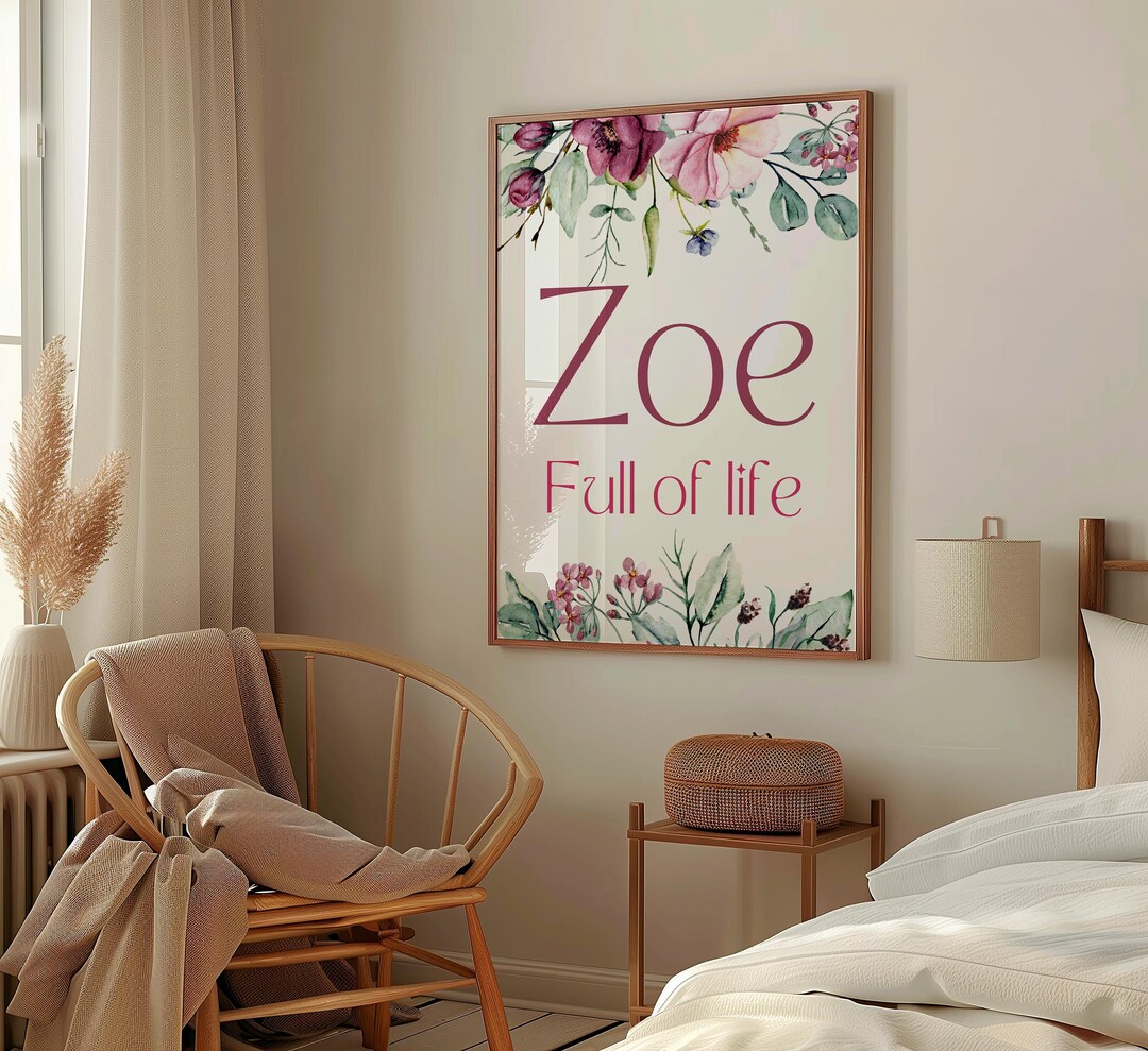 Personalized Zoe Name Meaning Print: Watercolor Floral Nursery Decor ...
