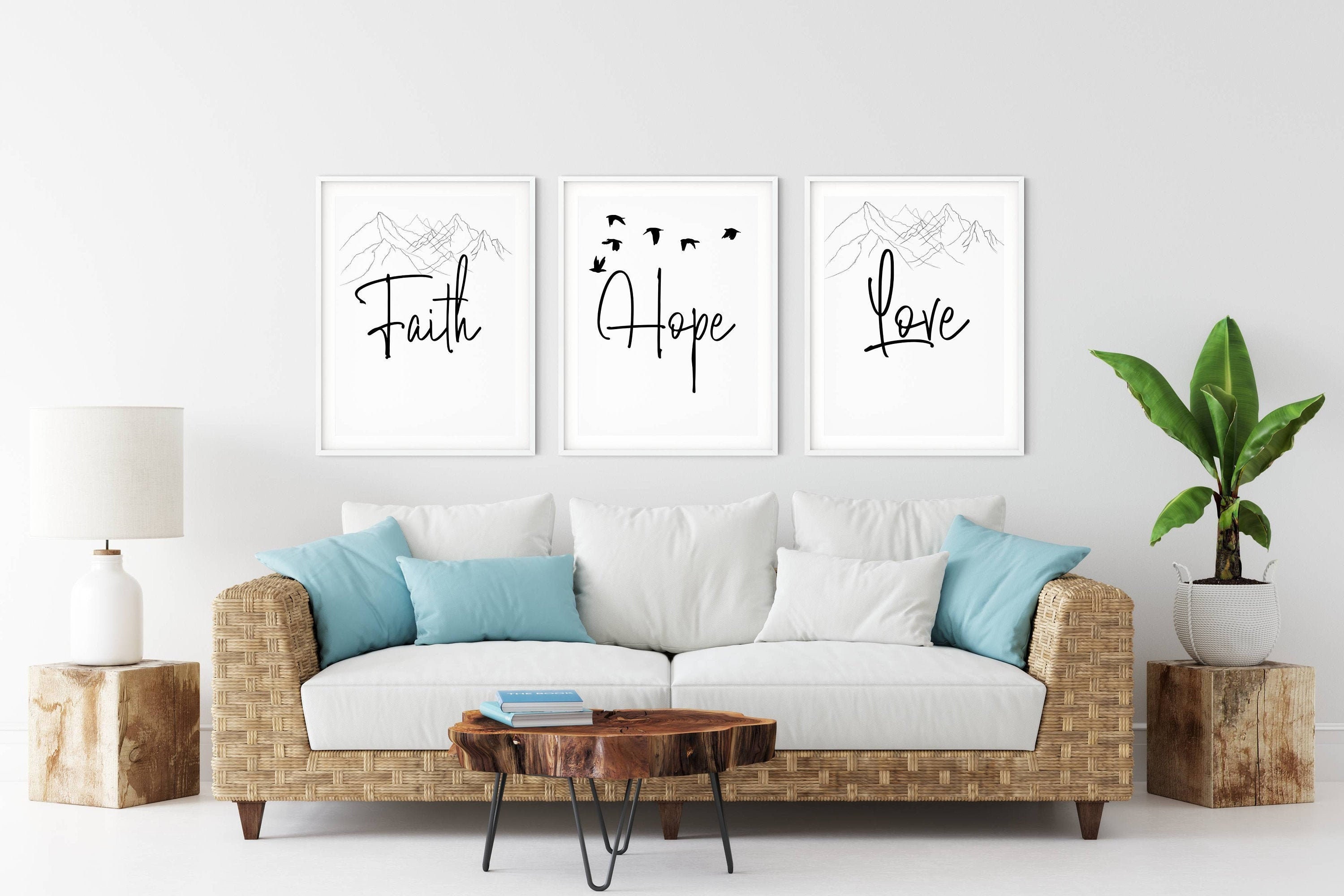 Faith Hope Love Scripture Wall Art Set of 3 Prints Christian | Etsy