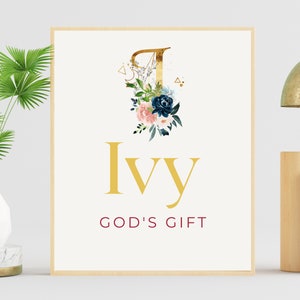 Ivy Floral Initial Nursery Print: Baby Name Meaning (digital Download ...