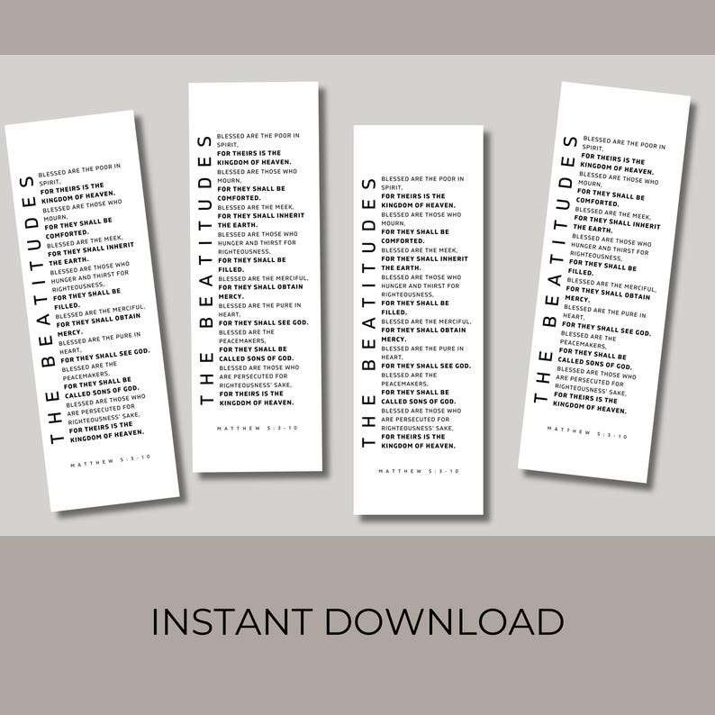 The Beatitudes Bookmark: Bible Verse Christian Gift (digital Download ...