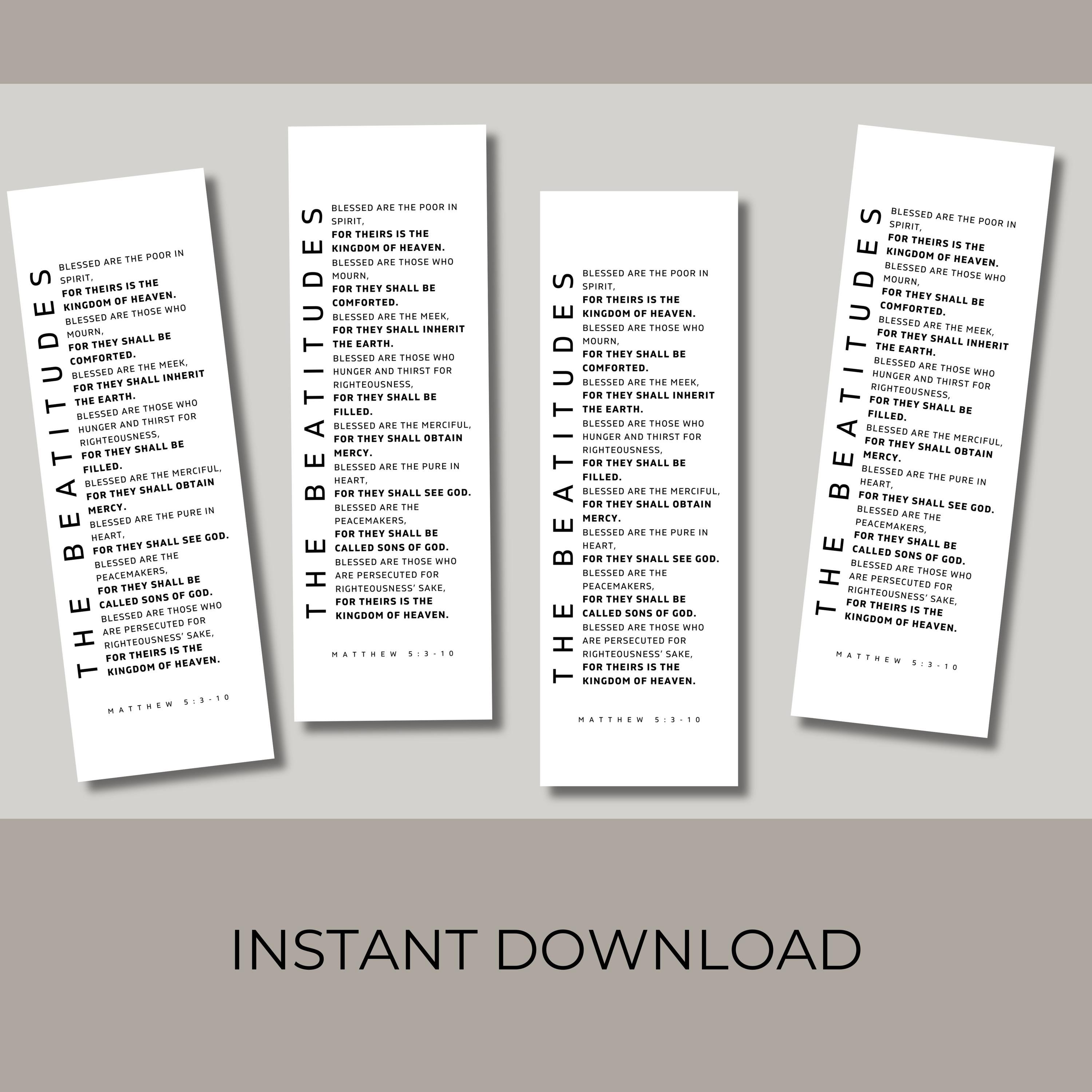 The Beatitudes Bookmark: Bible Verse Christian Gift (digital Download ...