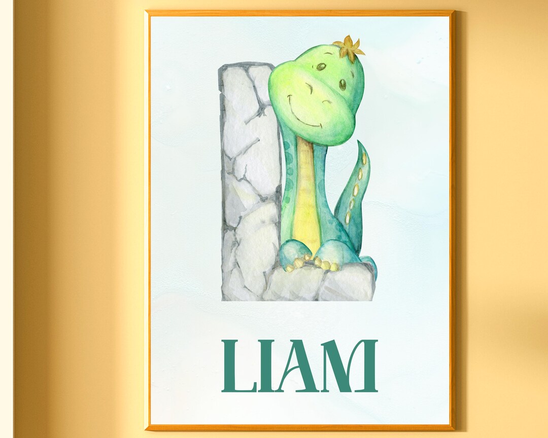 LIAM Nursery Name Sign, Cute Dinosaurs Watercolor Nursery Wall Art, Boy ...
