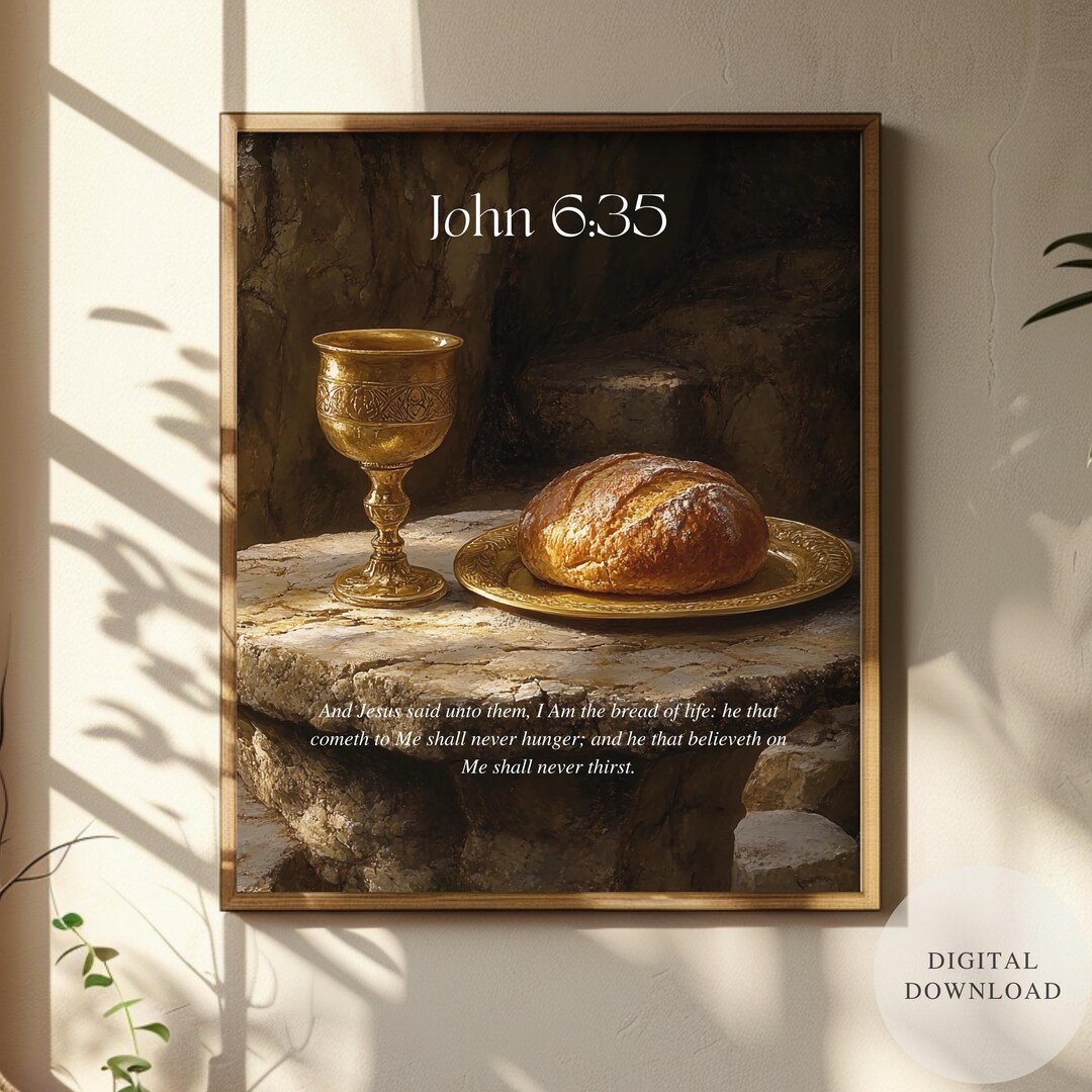 John 6:35 Bread of Life Wall Art Christian Home Decor Vintage Bible ...