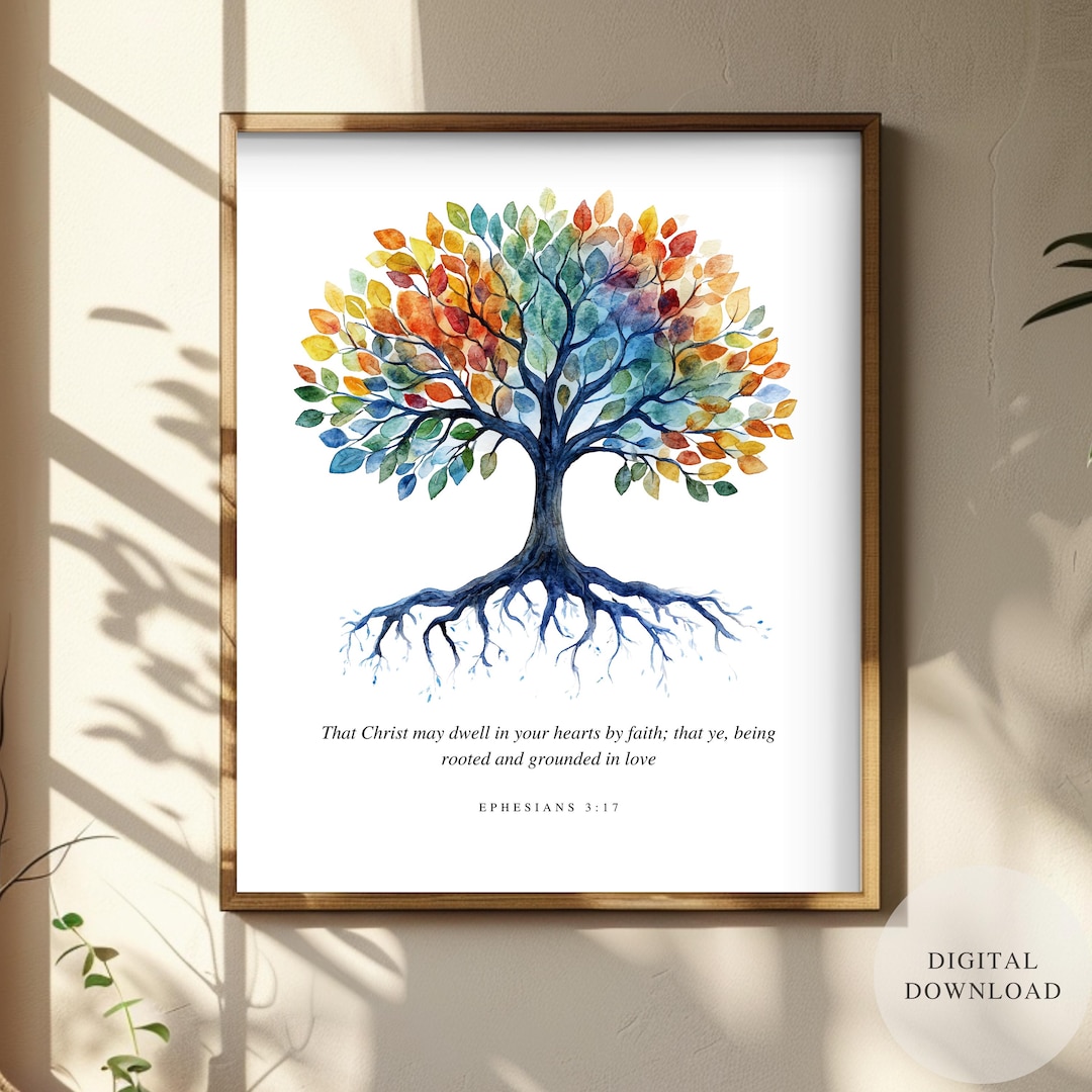 Ephesians 3:17 Tree of Faith Wall Art, Rooted in Love Bible Verse ...