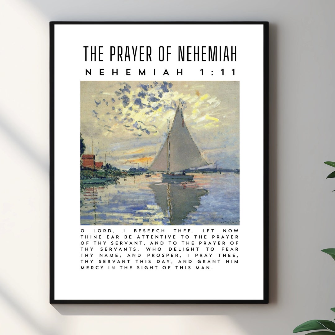 The Prayer of Nehemiah Bible Verse Poster Vintage Wall Print Scripture ...