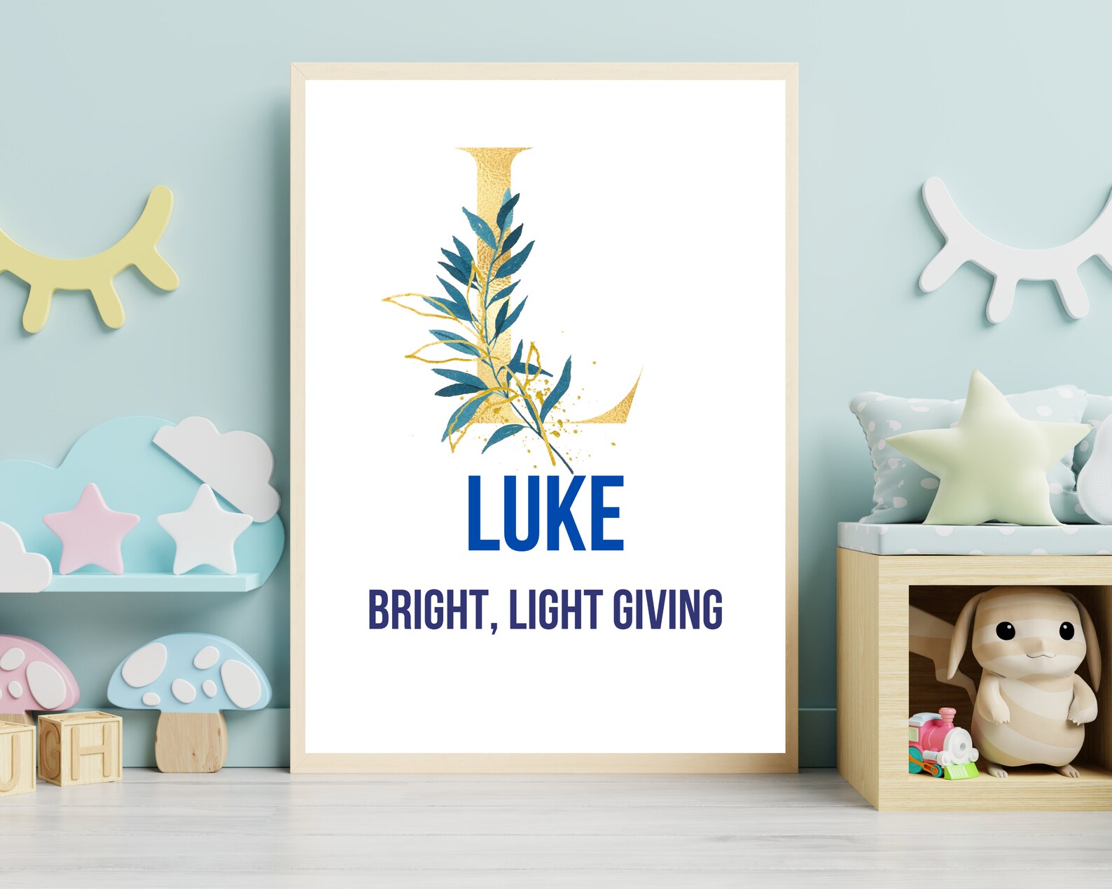 Gold and Blue Monogram Luke Name Printable Nursery Art Blue - Etsy