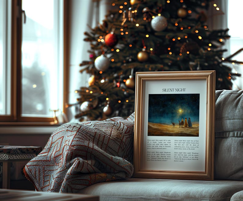 Silent Night Nativity Scene Printable, Christmas Carol Lyrics (digital ...