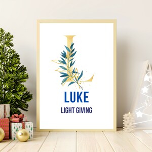 Custom Luke Name Meaning Print, Personalized Luke Gift, Blue Custom ...