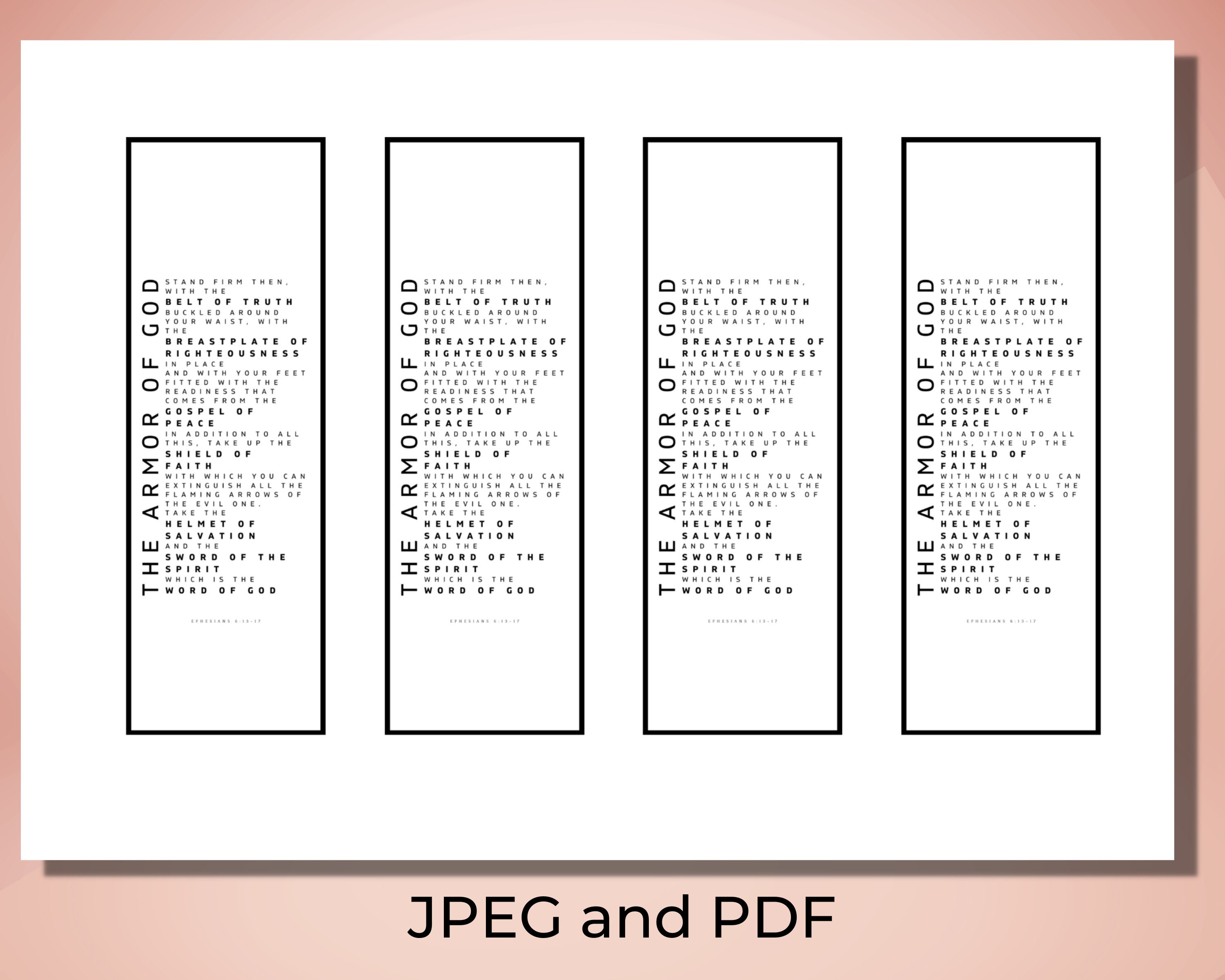 The Armor of God Printable Bookmark, Bible Verse Bookmark, Christian ...